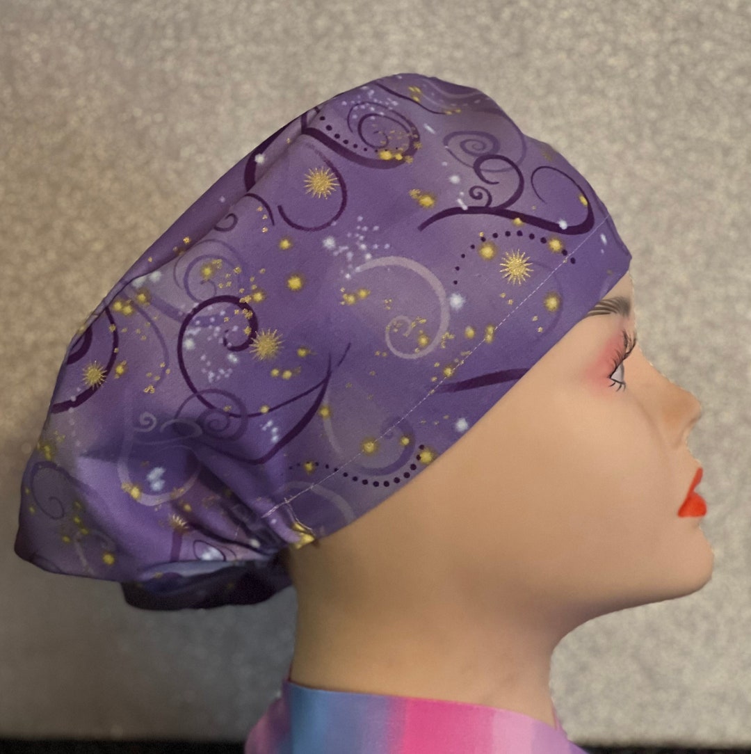 Purple Swirls With Gold Euro Style Scrub Cap, Scrub Cap, Scrub Hat ...