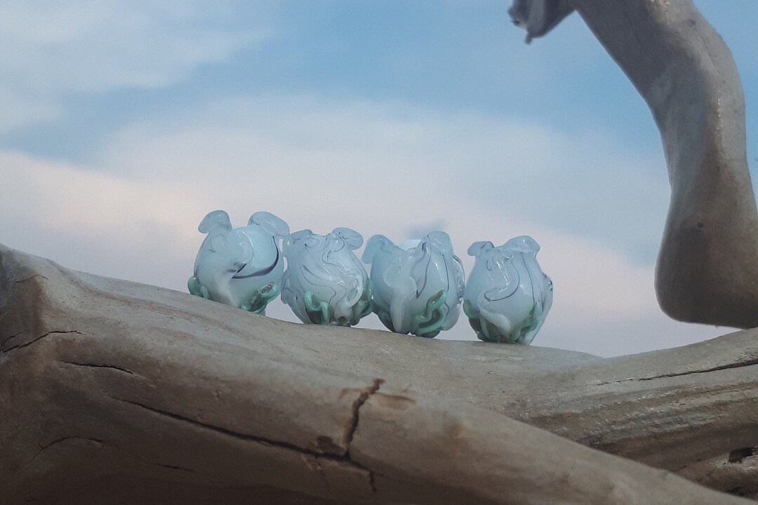 Lampwork Rose Buds, Handmade Glass Rose Beads, Blue Rose Beads, Glass ...