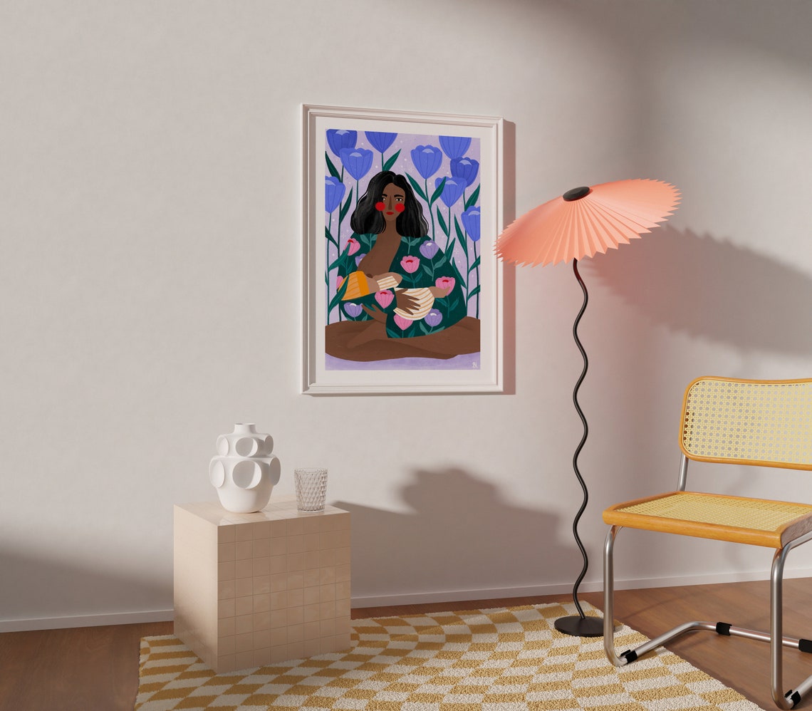 Breastfeeding Art Print - New Mum Poster, Motherhood Illustration, Baby ...
