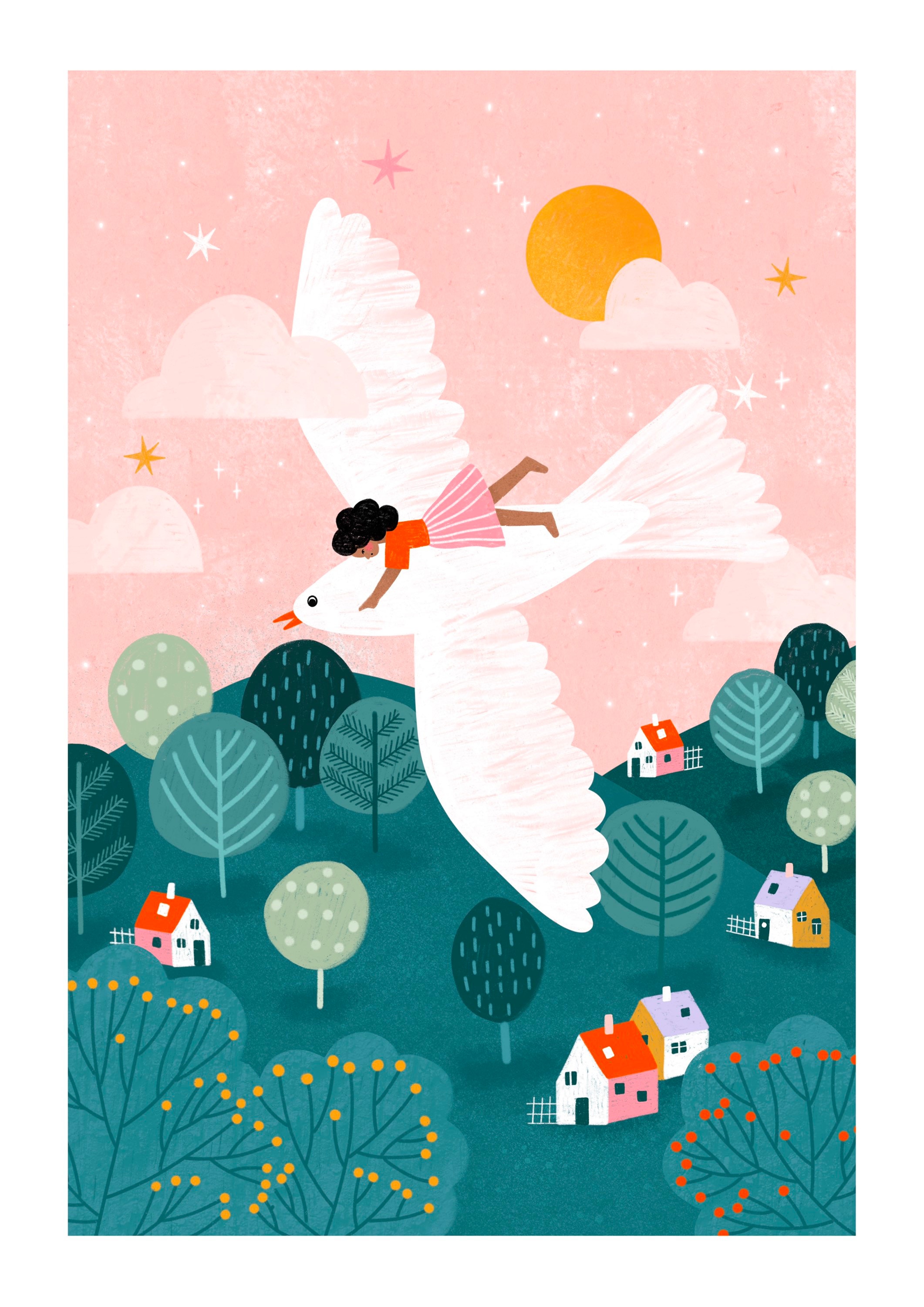 Flying High Children Art Print Flying Bird Illustration - Etsy