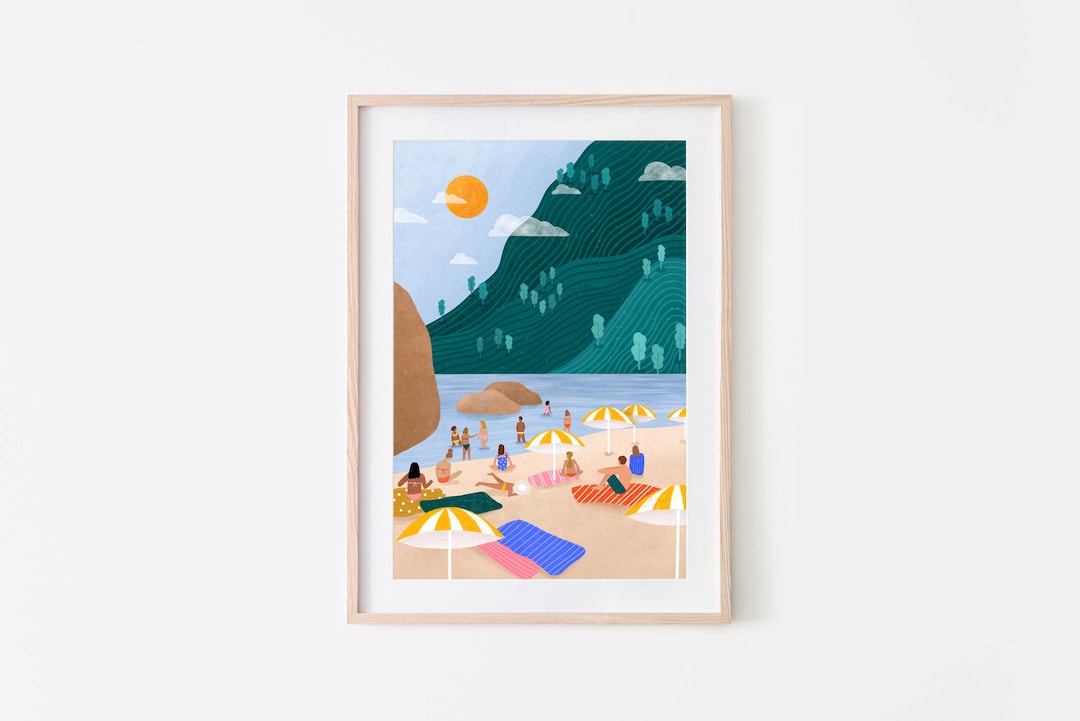 Summer Art Print, Fun Beach Poster, Colorful People Illustration, Swim ...