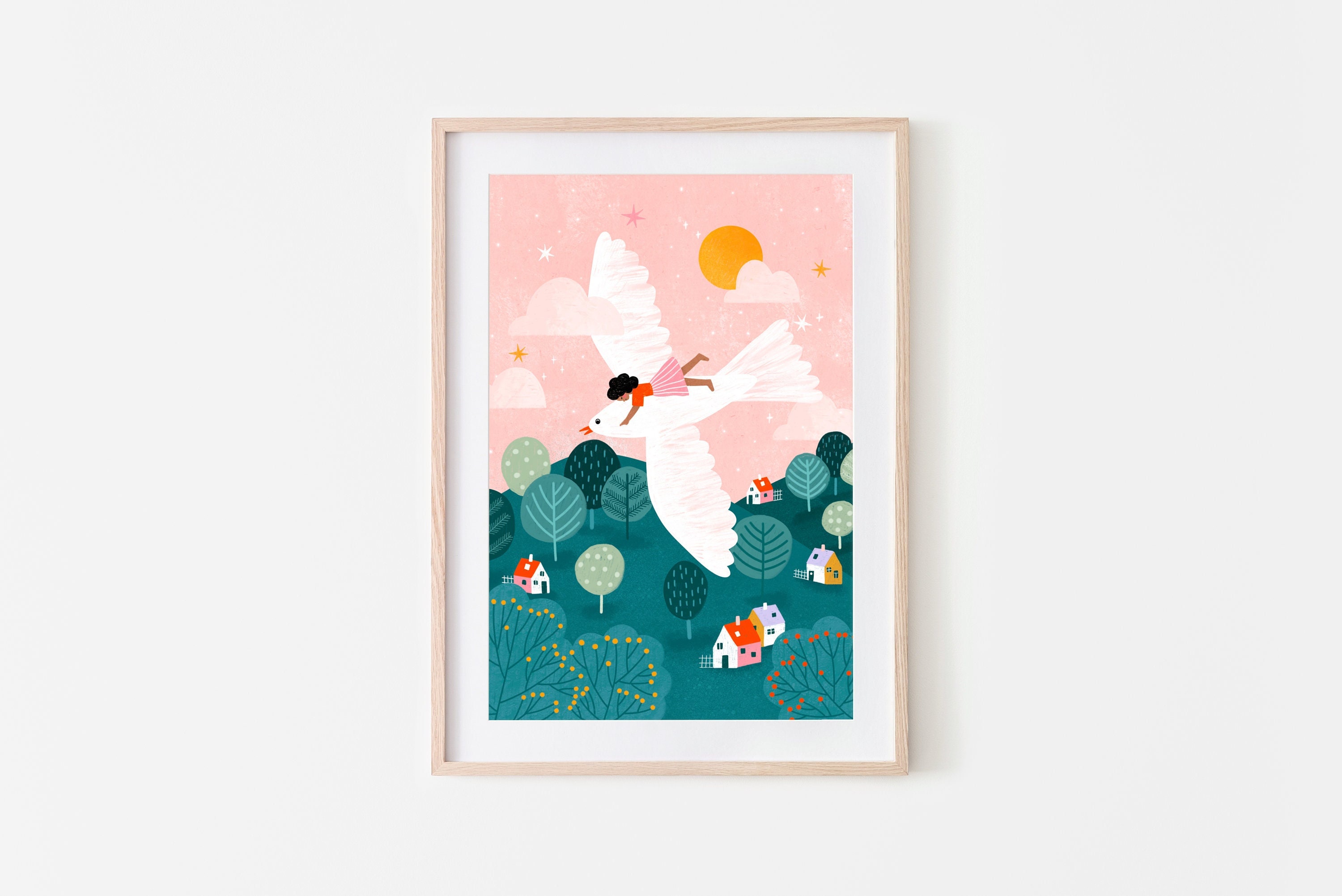 Flying High Children Art Print Flying Bird Illustration - Etsy