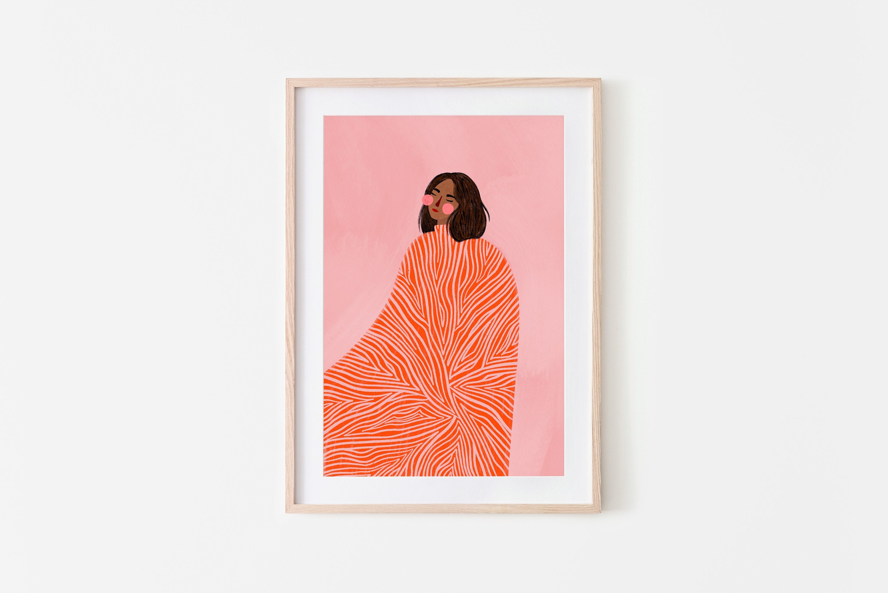 The Woman With the Swirls, Colourful Art Print, Stripes Print, Minimal ...