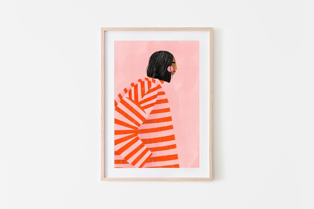 The Woman With Orange Stripes Art Print - Minimal Portrait Illustration ...