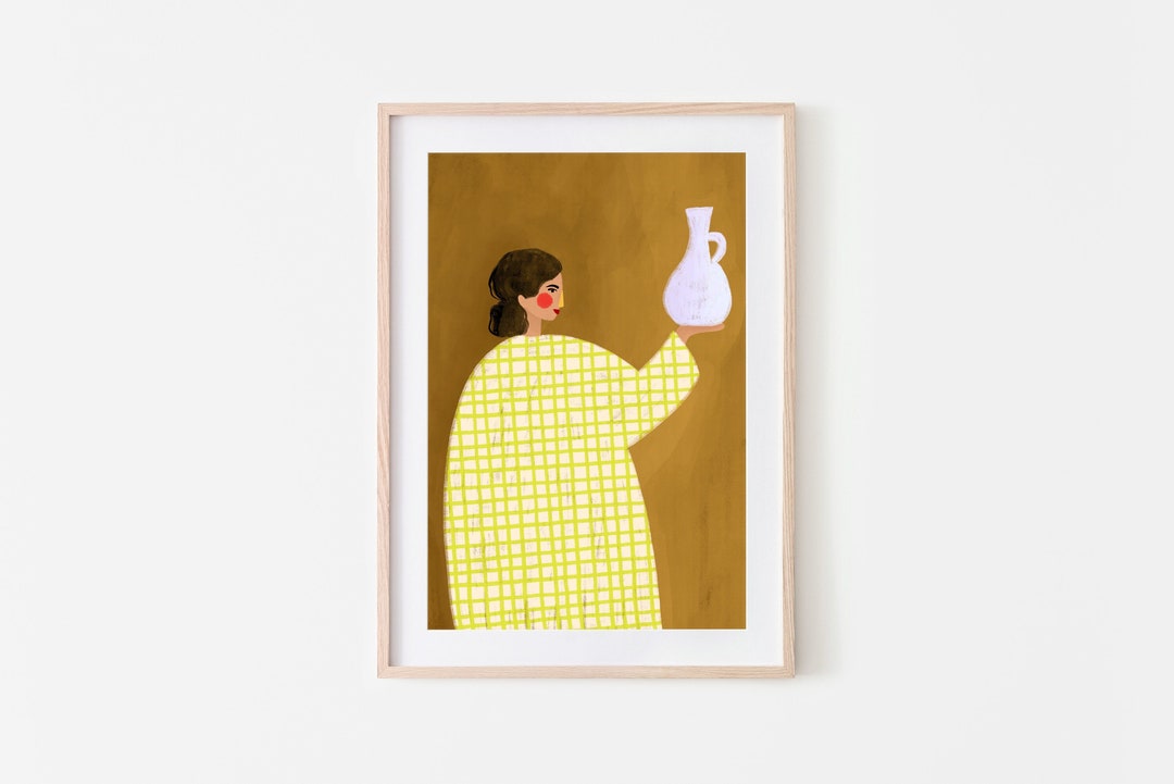 The Woman With the Vase, Art Print, Simple Illustration, Minimal ...