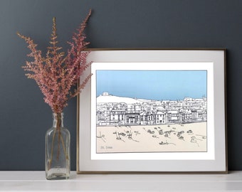 Line and Wash Illustration of St Ives Rooftops by Artist Inky Mitch(ian ...