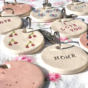 Handmade Glazed Ceramic Keyring: Rustic Message Key Ring - Etsy UK