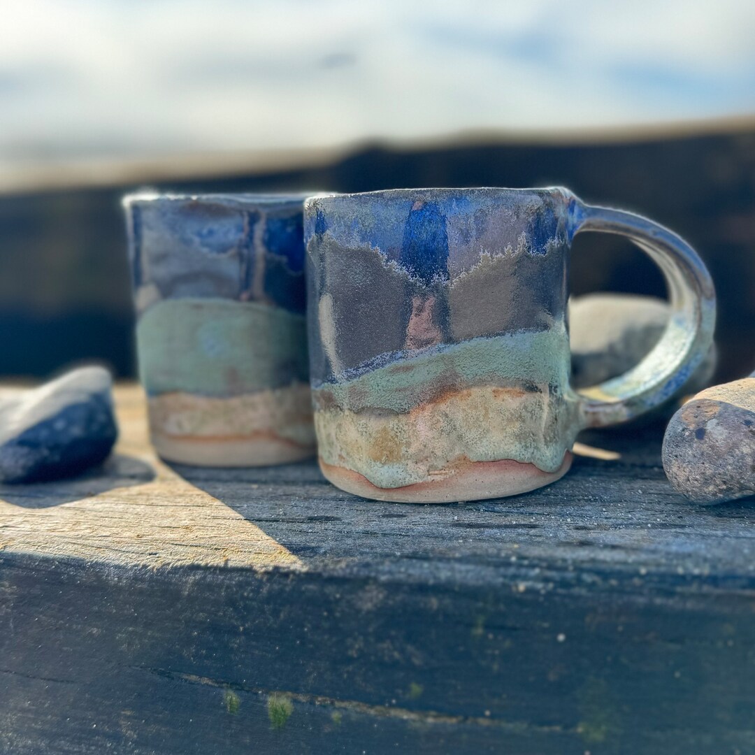 Hand Built Ceramic Stoneware Mug / Unique Design / Coastal Glaze ...