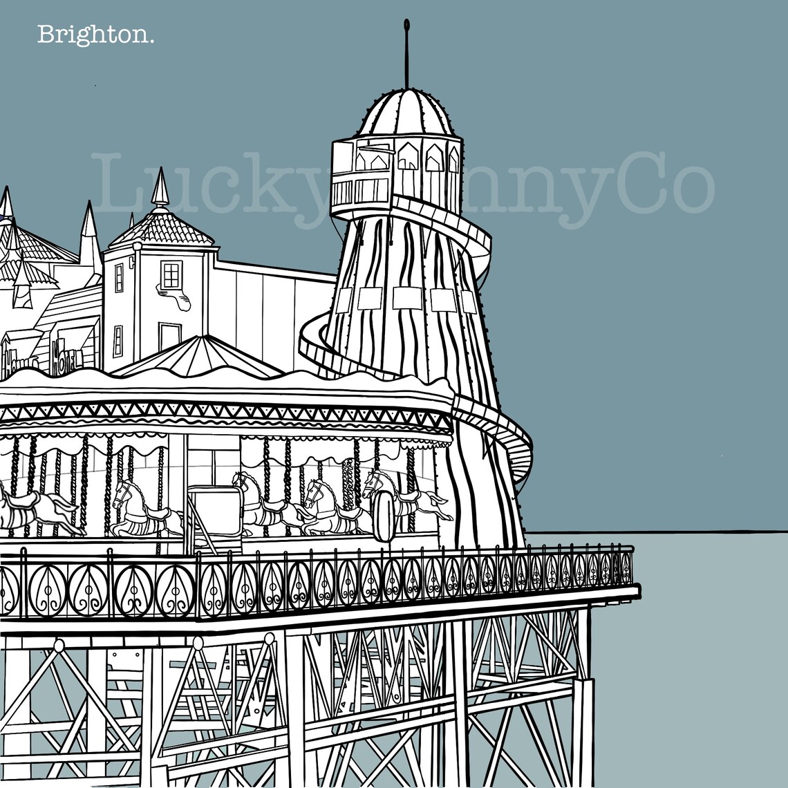 Brighton Pier Print: Coastal Line Drawing, Seaside Art - Etsy