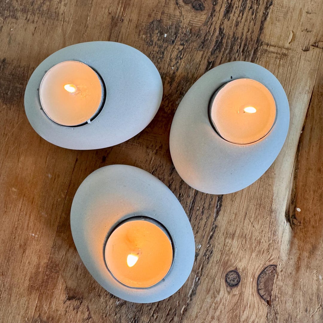 Unique Concrete Tea Light Holders / Gift / Pebble - Etsy