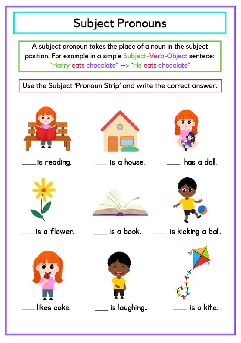 English Pronouns Worksheets - Etsy