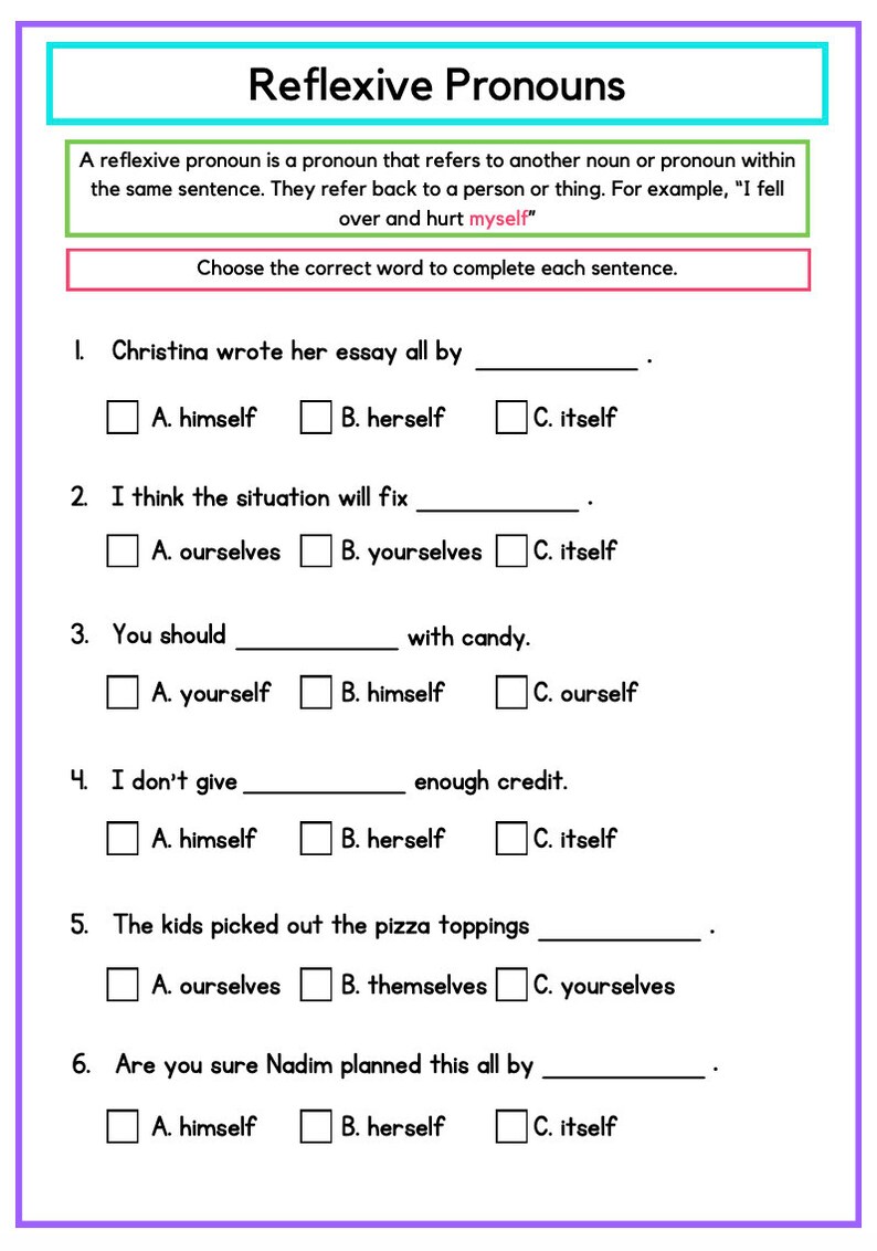 English Pronouns Worksheets - Etsy