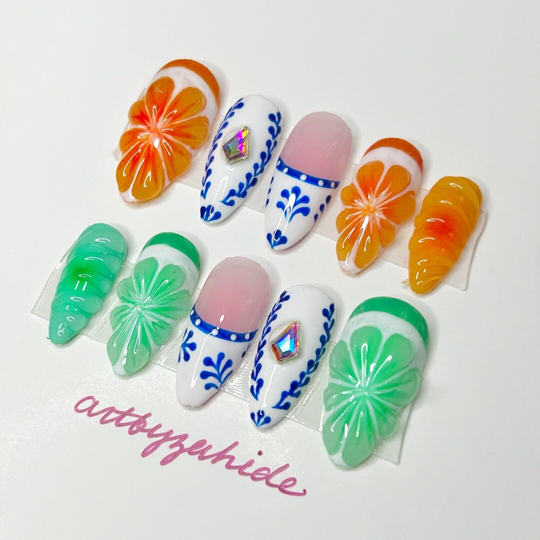 Clase Azul and Lime Summer Fruit Press-on Nails - Etsy