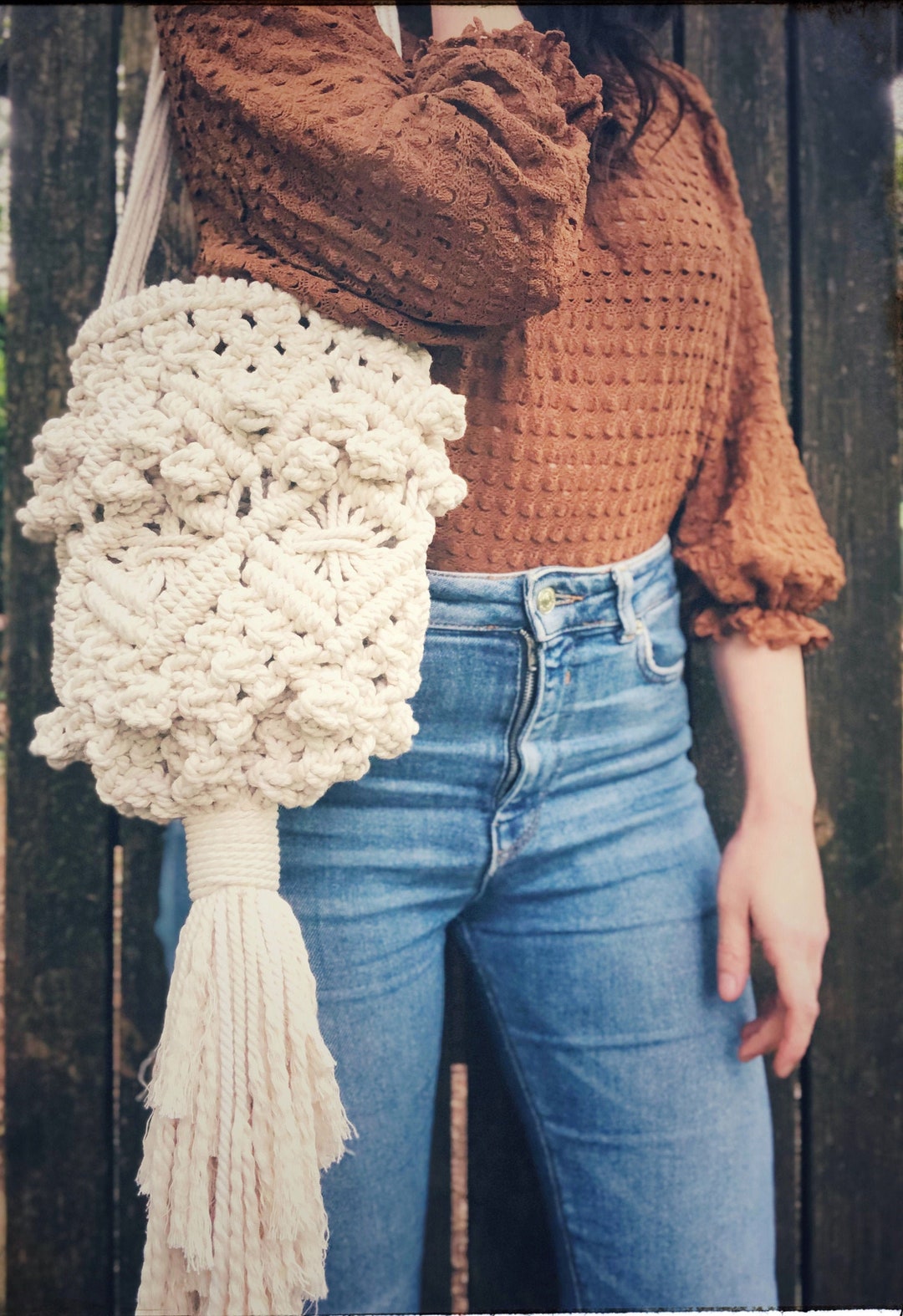 Boho Macrame Shoulder Bag, Macrame Bag, Natural Cotton Bag, Bohemian ...