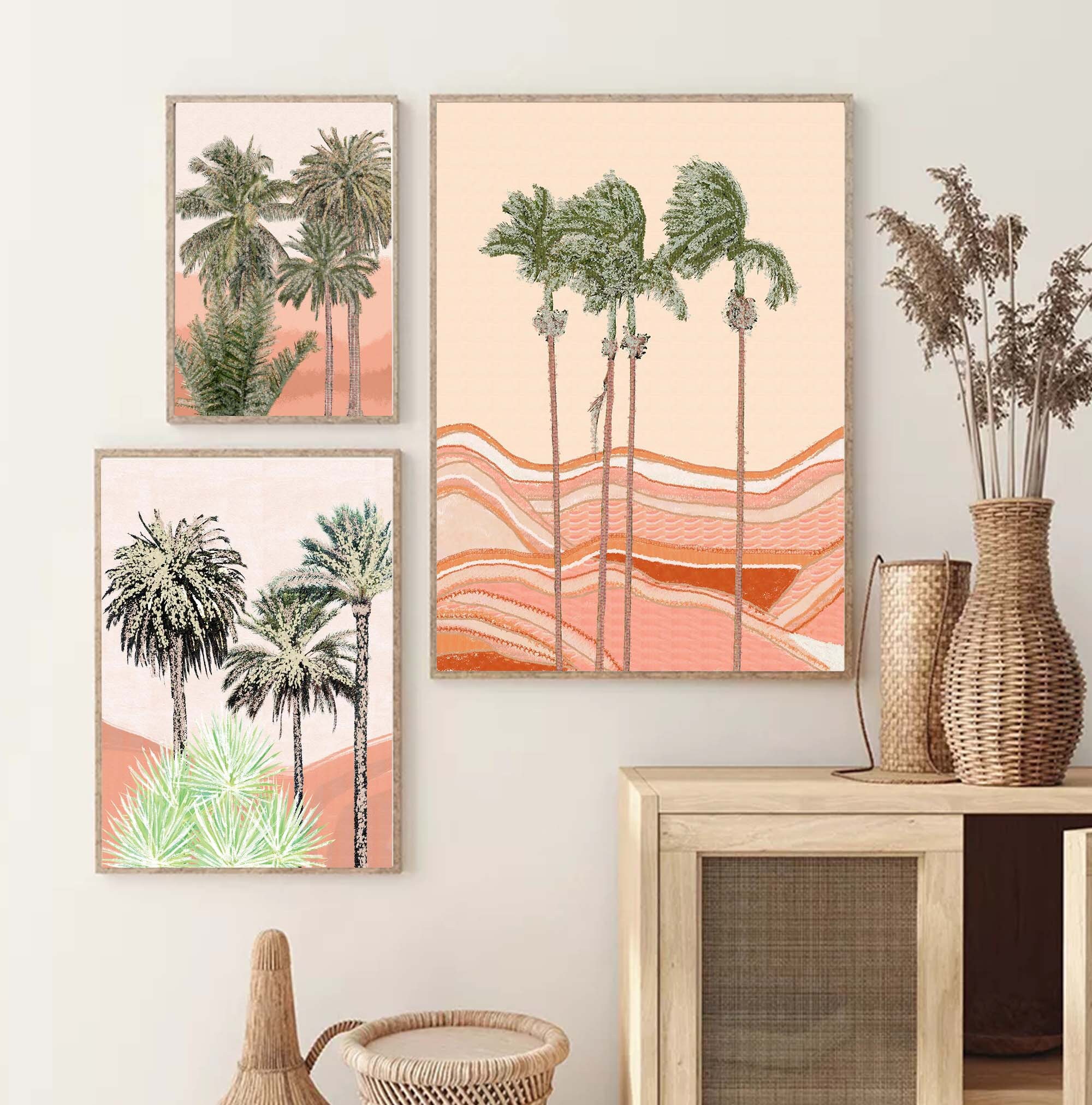 Abstract Palm Tree Print Set of 3, Printable Tropical Art, Beige, Tan ...