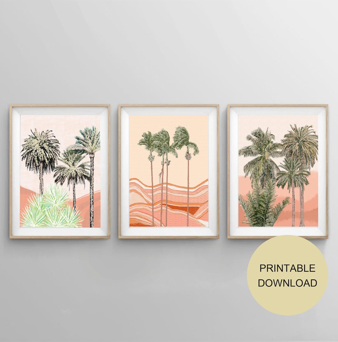 Abstract Palm Tree Print Set of 3, Printable Tropical Art, Beige, Tan ...