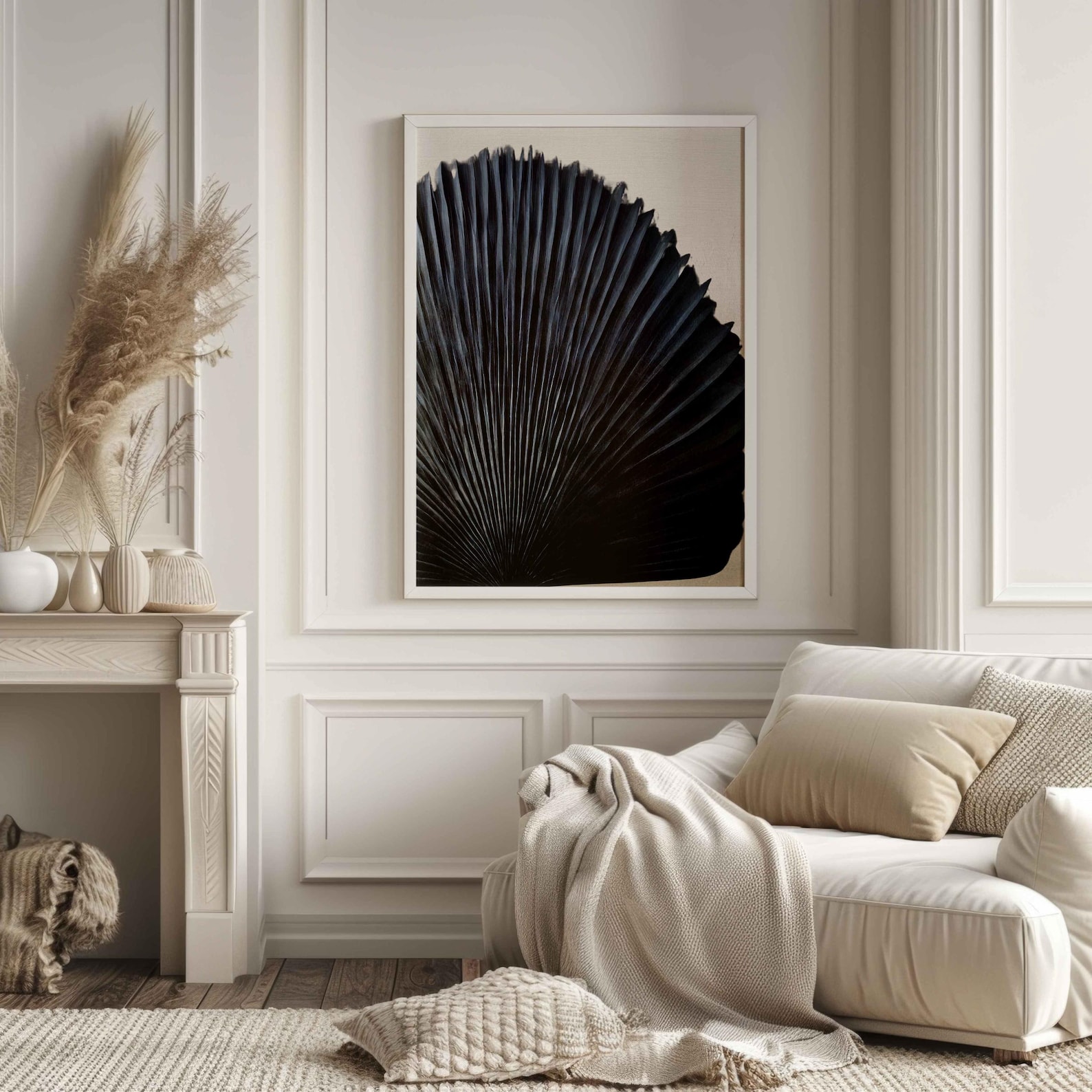 Palm Leaf Print Palm Fan Frond Tropical Plant Botanicals Modern Black ...