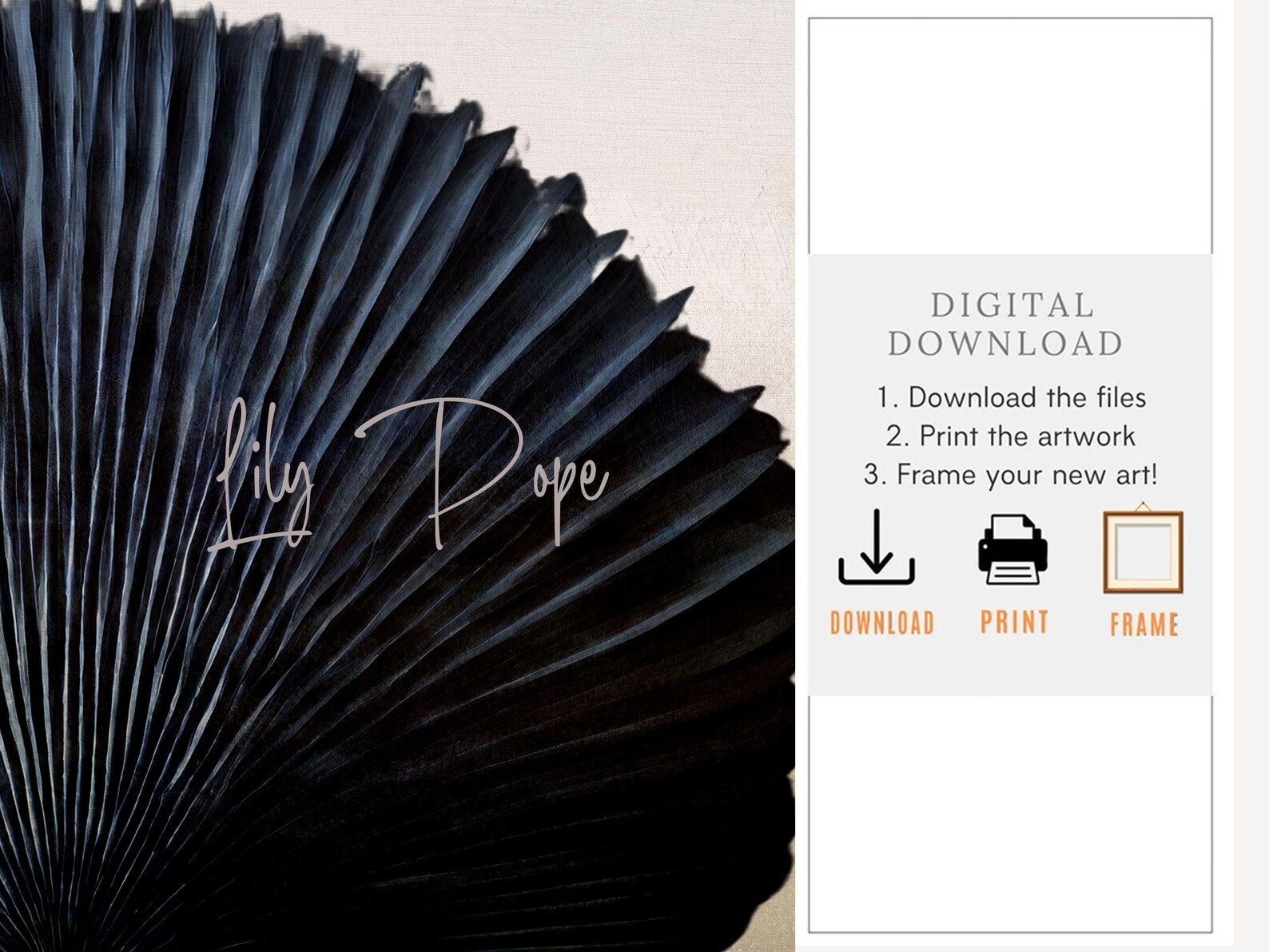 Palm Leaf Print Palm Fan Frond Tropical Plant Botanicals Modern Black ...