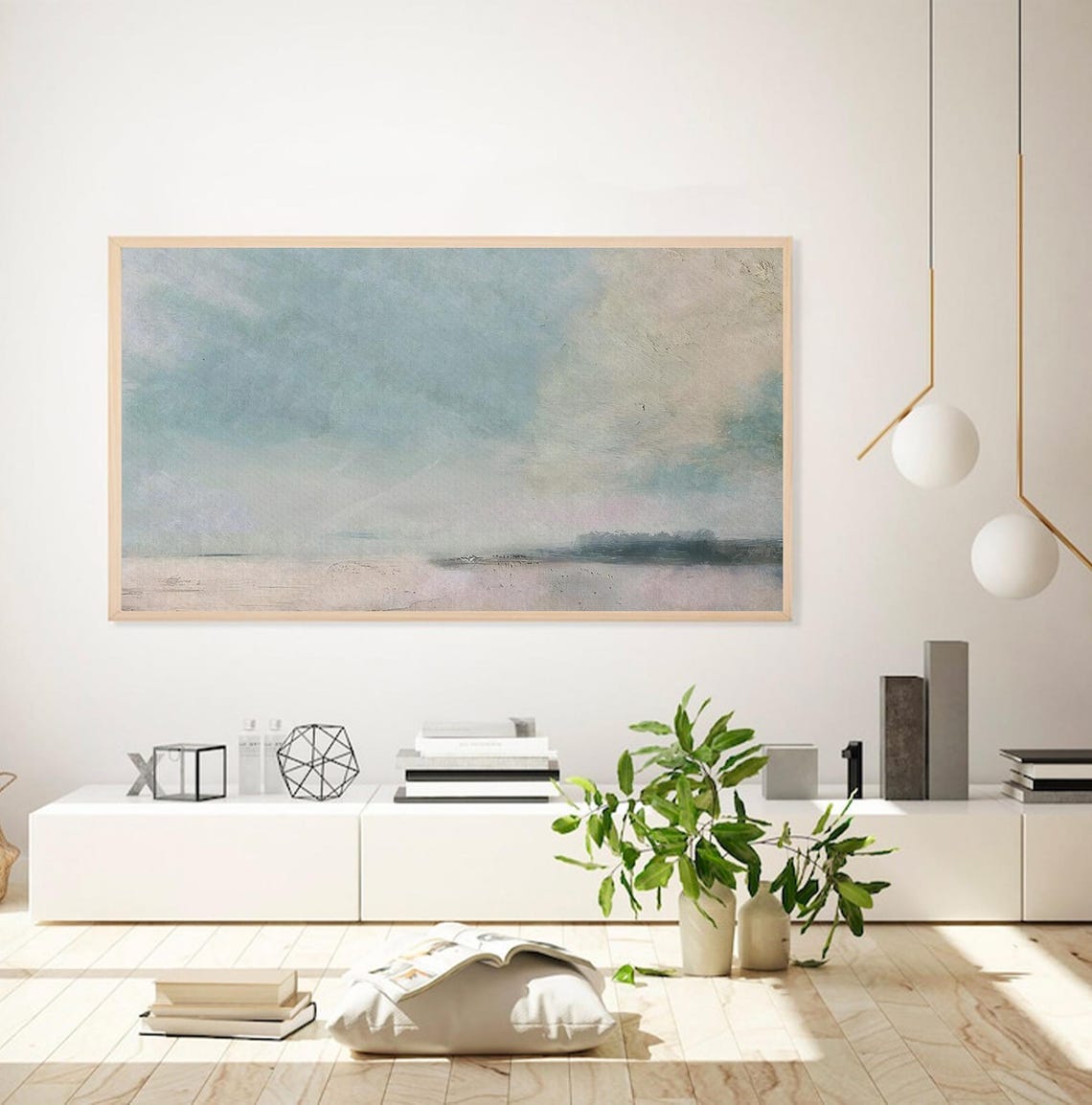 Abstract Blue TV Art for Samsung the Frame TV Beach Oil Painting ...
