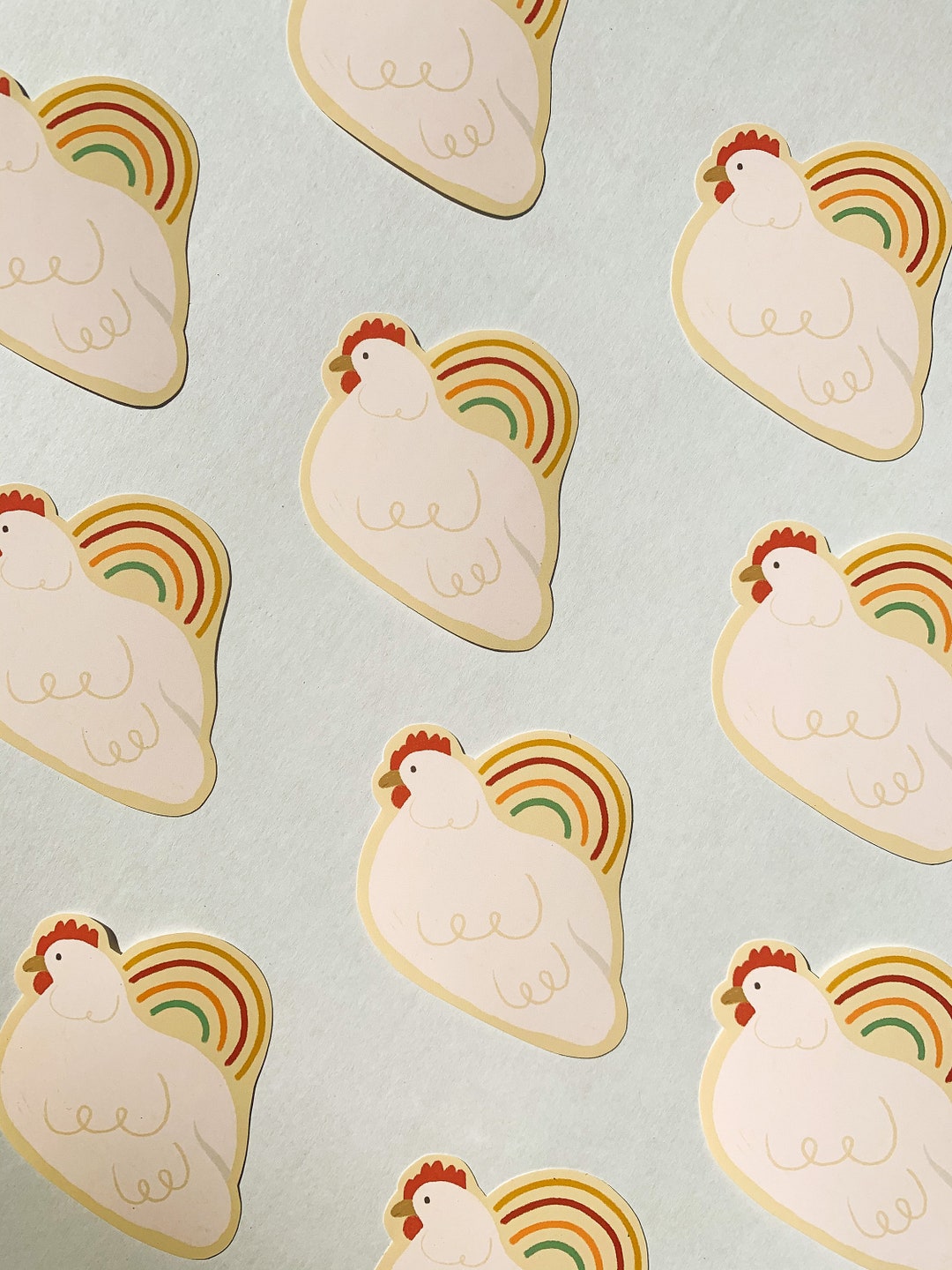 Adorable Chicken Die Cut Sticker Chicken With Rainbow - Etsy