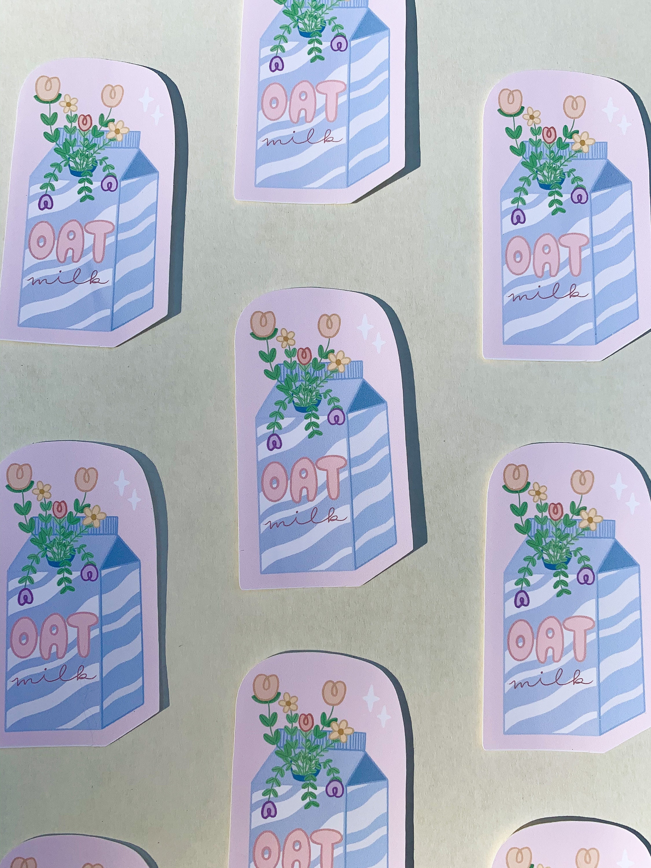 Cute Oat Milk Sticker Plant Milk With Flowers Die Cut | Etsy