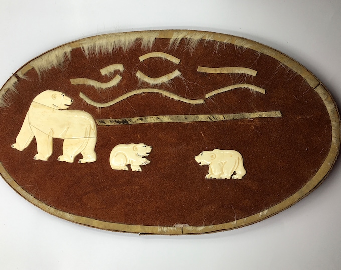 Exquisite Inuit Art Display Vintage Eskimo Panel About Polar Bears Family, Handmade Eskimo ...