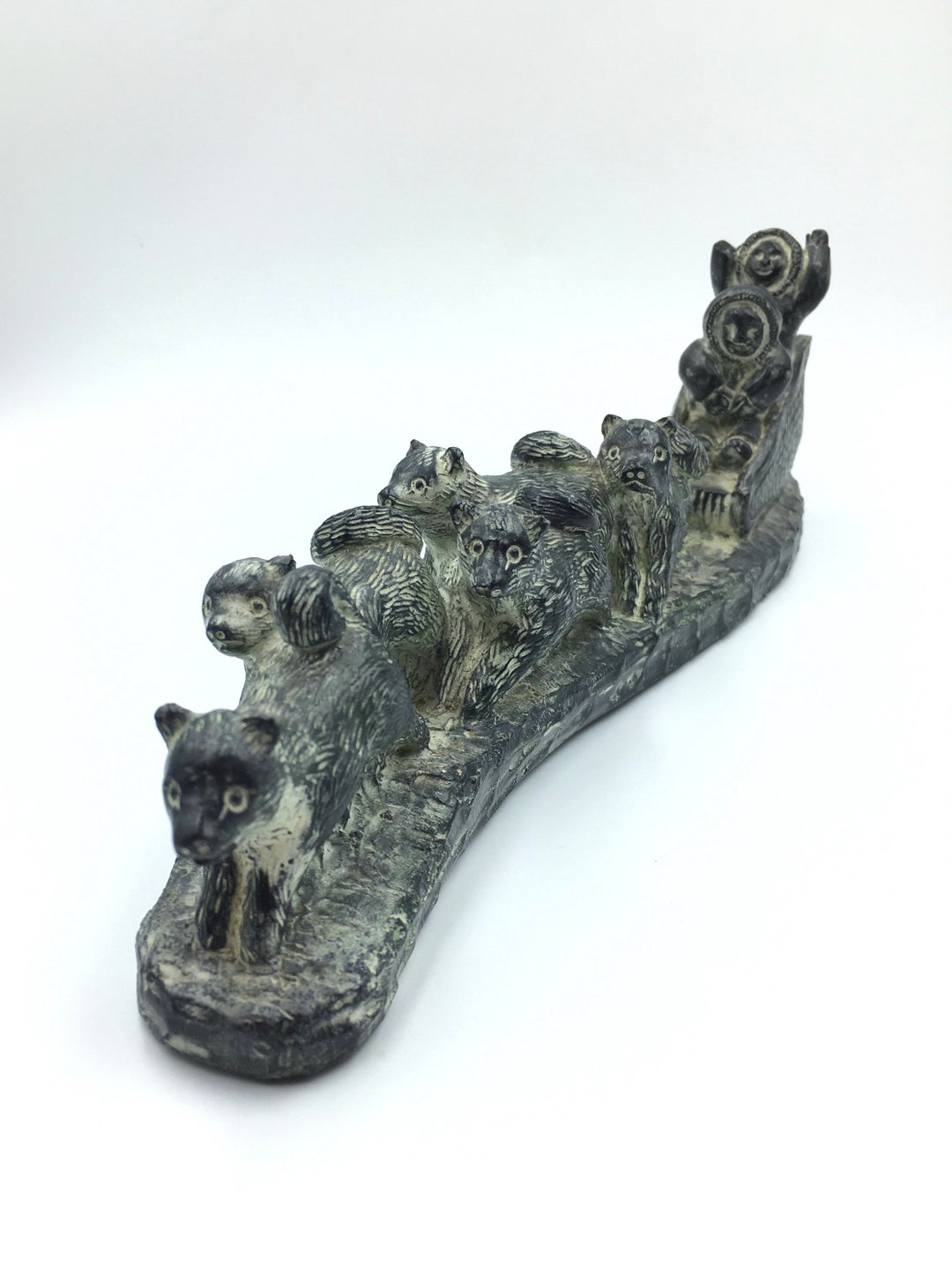Inuit Cast Stone Sculpture: A Timeless Dog Sled in Race, Inuit Stone ...
