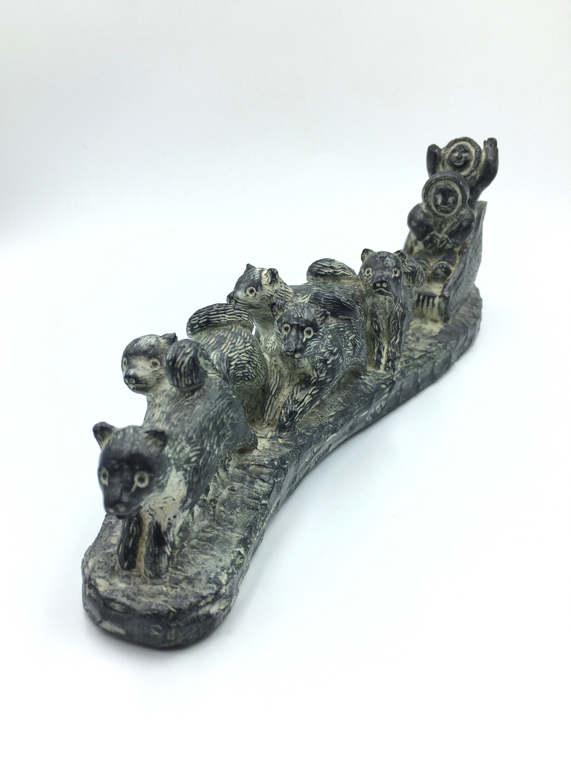 Inuit Cast Stone Sculpture: A Timeless Dog Sled in Race, Inuit Stone ...