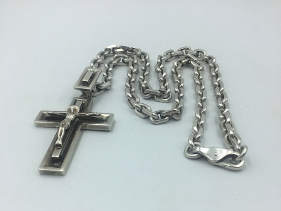 Silver Christian Cross Pendant with Jesus and Chain, … - Gem