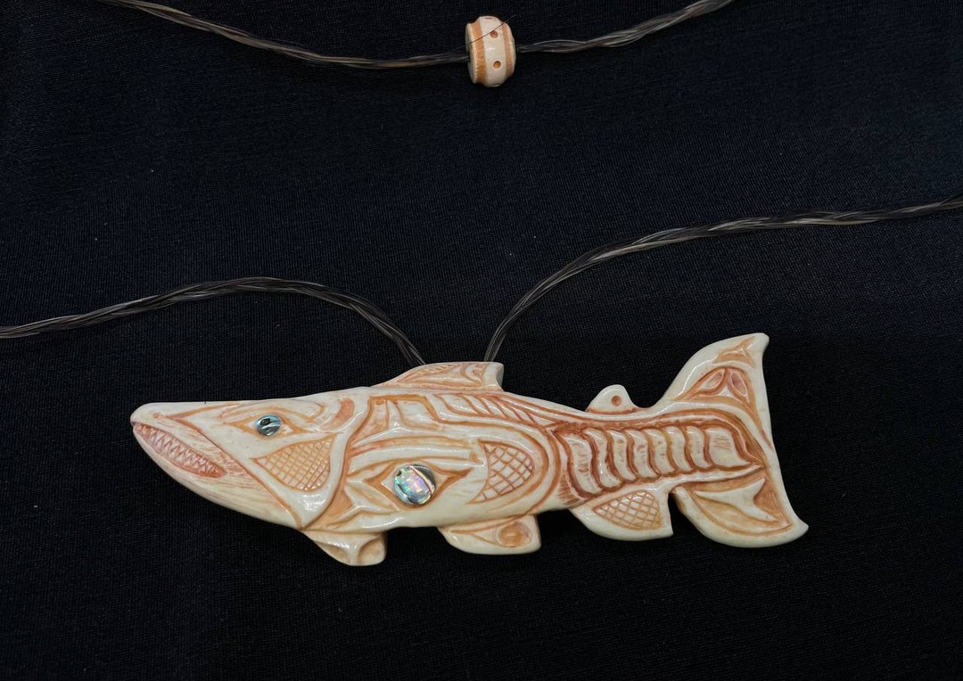 Tlingit-inspired Pendant With Salmon Print and Shell Inlay, Handcrafted ...