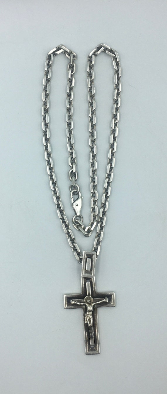 Silver Christian Cross Pendant with Jesus and Chain, … - Gem