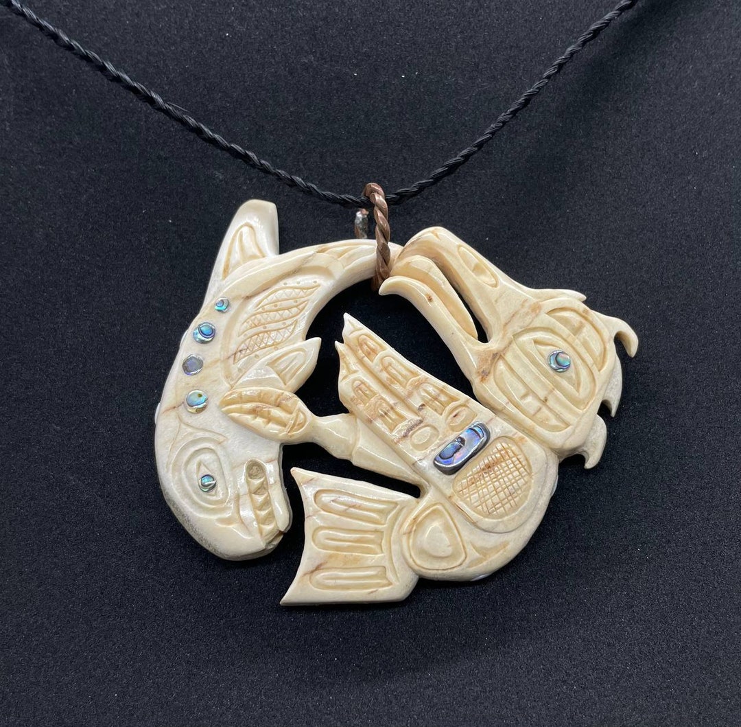 Orca and Raven Ritual Statement Pendant, Orca Carving, Raven Jewelry ...