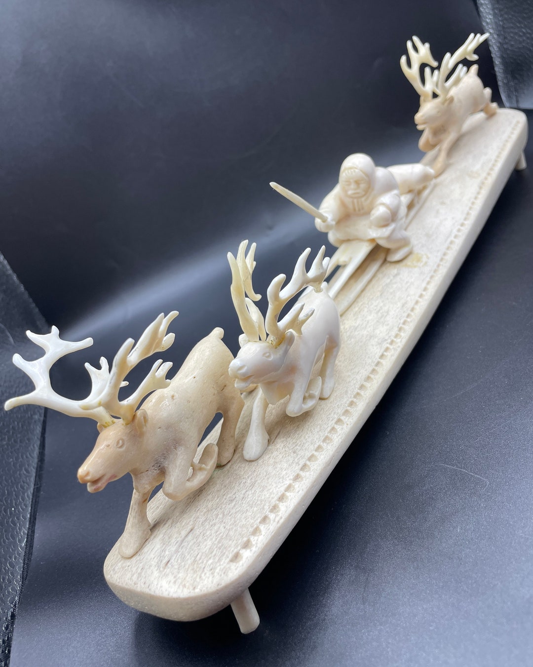 Inuit Big Vintage Sculpture: Handmade Eskimo Scene on Pedestal, Inuit ...