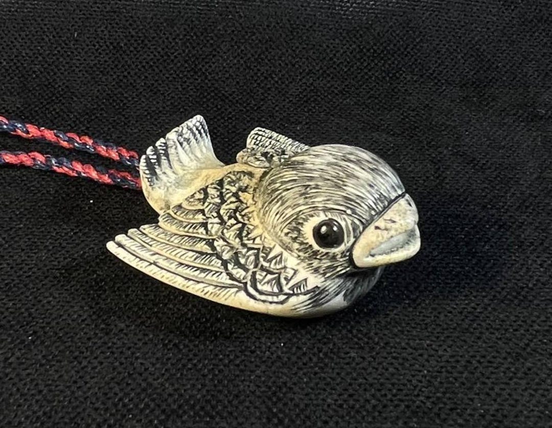 Japanese Netsuke Pendant With Sparrow Ornament, Hand Carved Japanese ...