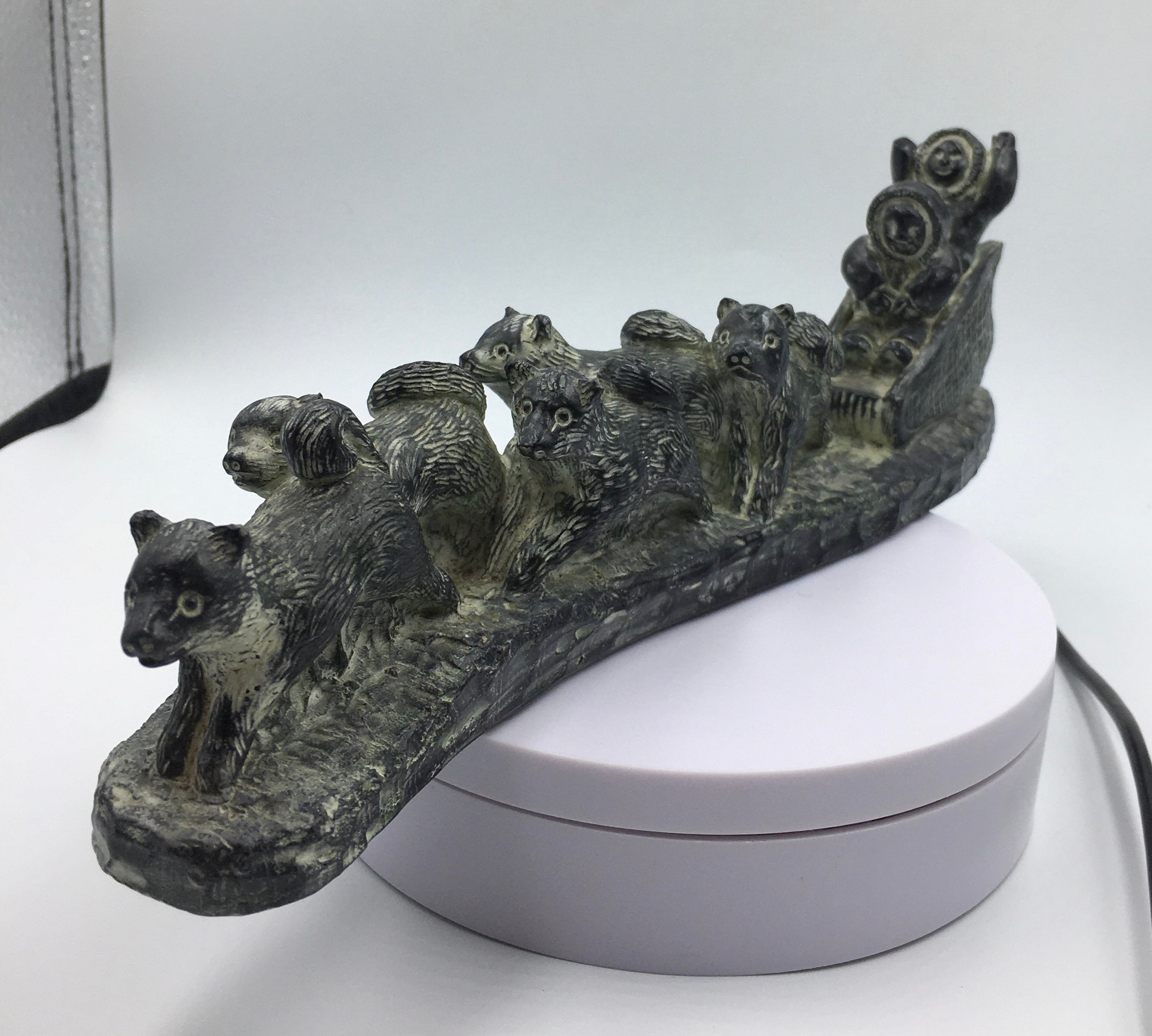 Inuit Cast Stone Sculpture: A Timeless Dog Sled in Race, Inuit Stone ...