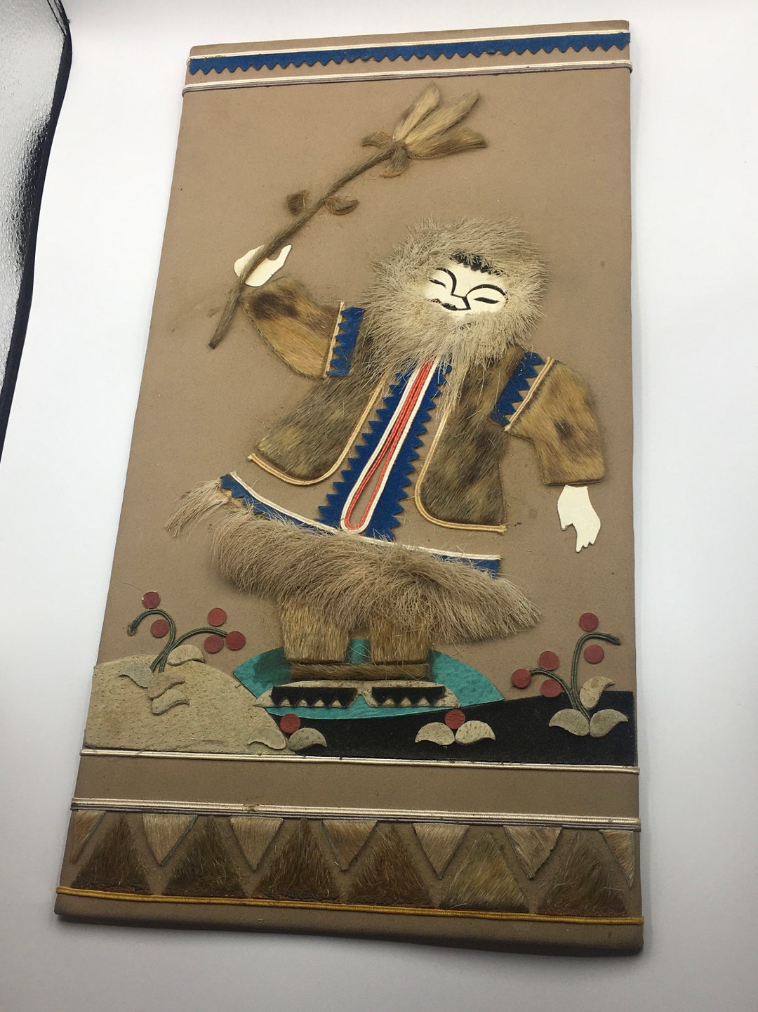 Exquisite Inuit Art Display Vintage Eskimo Panel chukchi, Handmade Eskimo Native Artwork 1982 ...