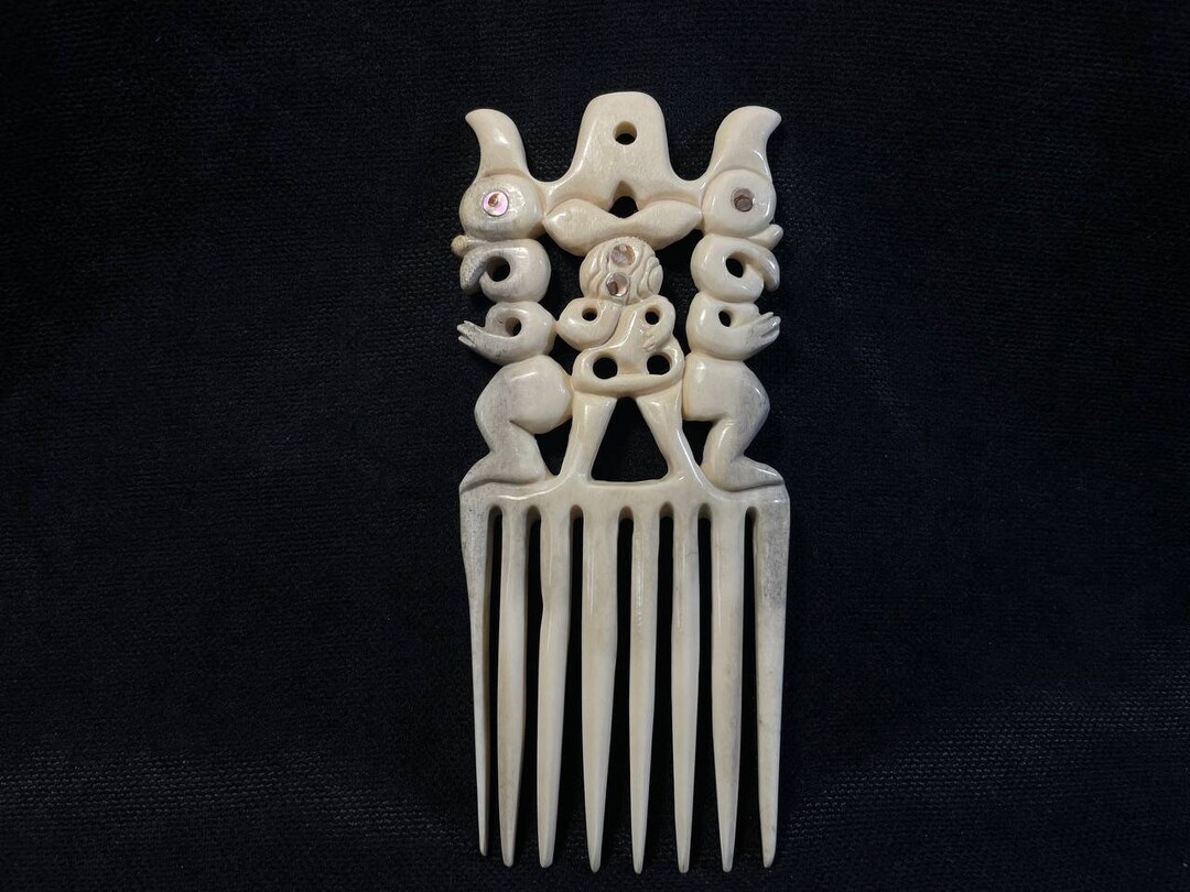 Maori Jewelry Comb, New Zealand Comb, Shell Inlay, Ritual Handmade ...
