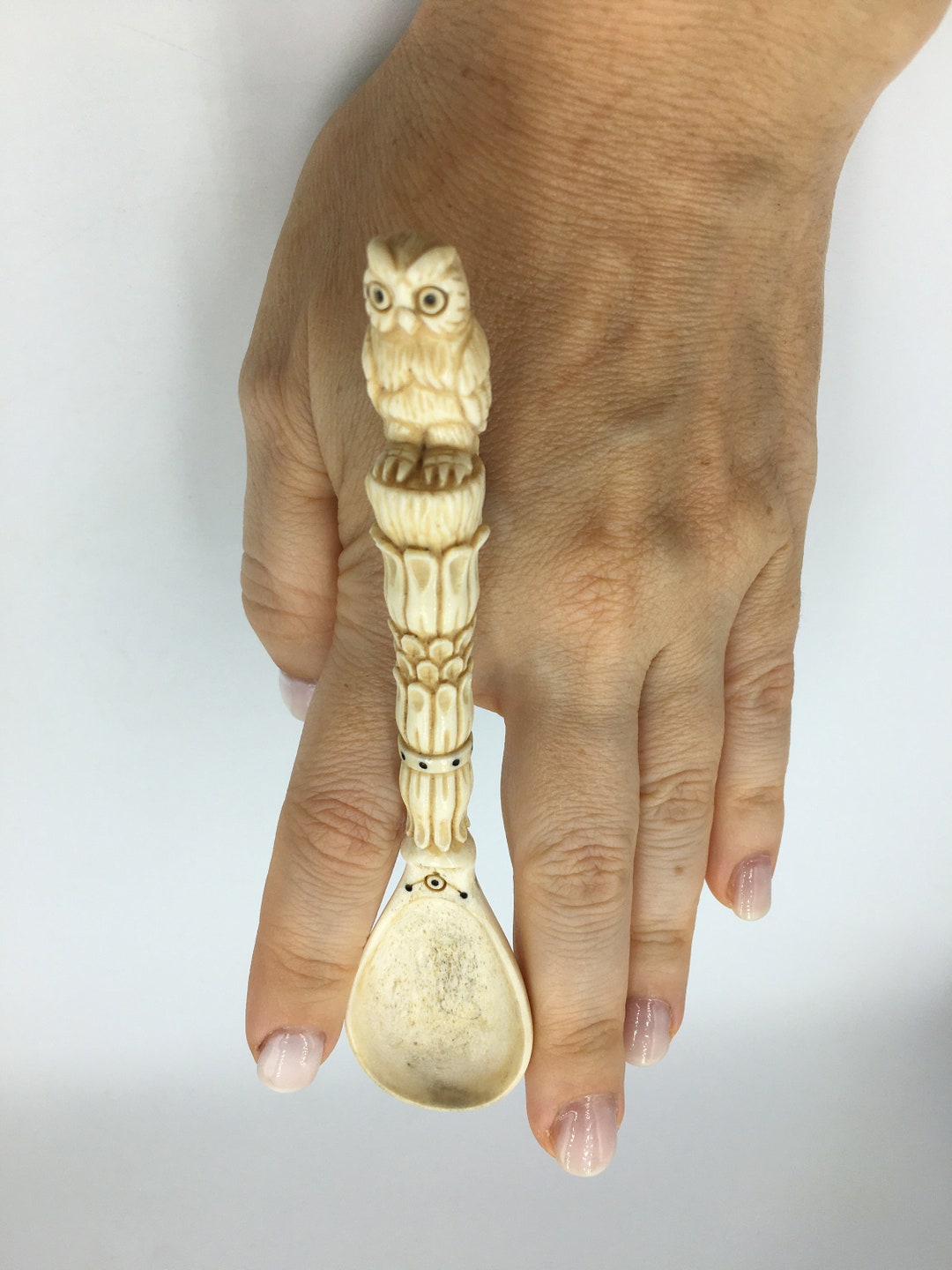 Ceremonial Inuit Spoon Replica With Snow Owl Sculpture, Inuit Carved ...