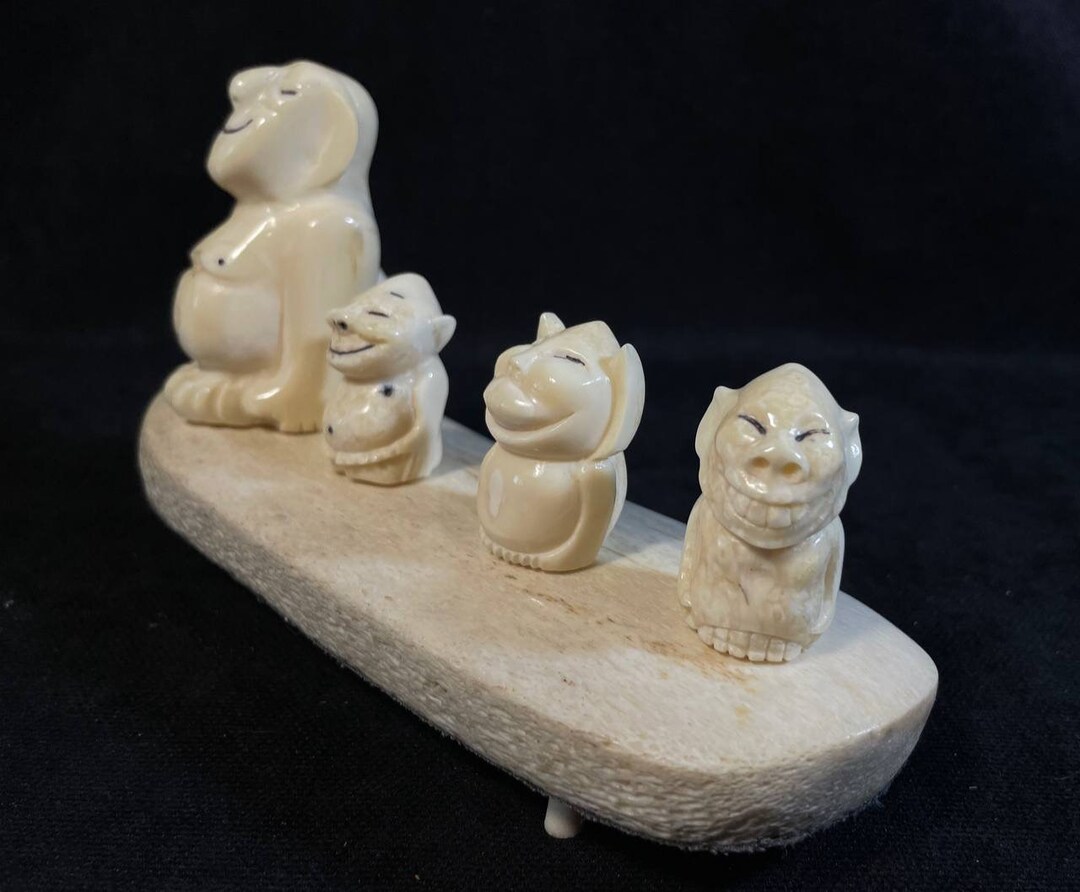 Vintage Inuit Sculpture: Majestic 4 Statues on Pedestal in Arctic ...