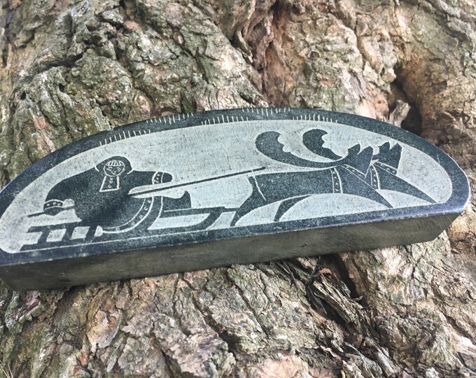 Inuit Stone Carved Marble Plaque With Chukchi Sled, Eskimo Table Décor ...