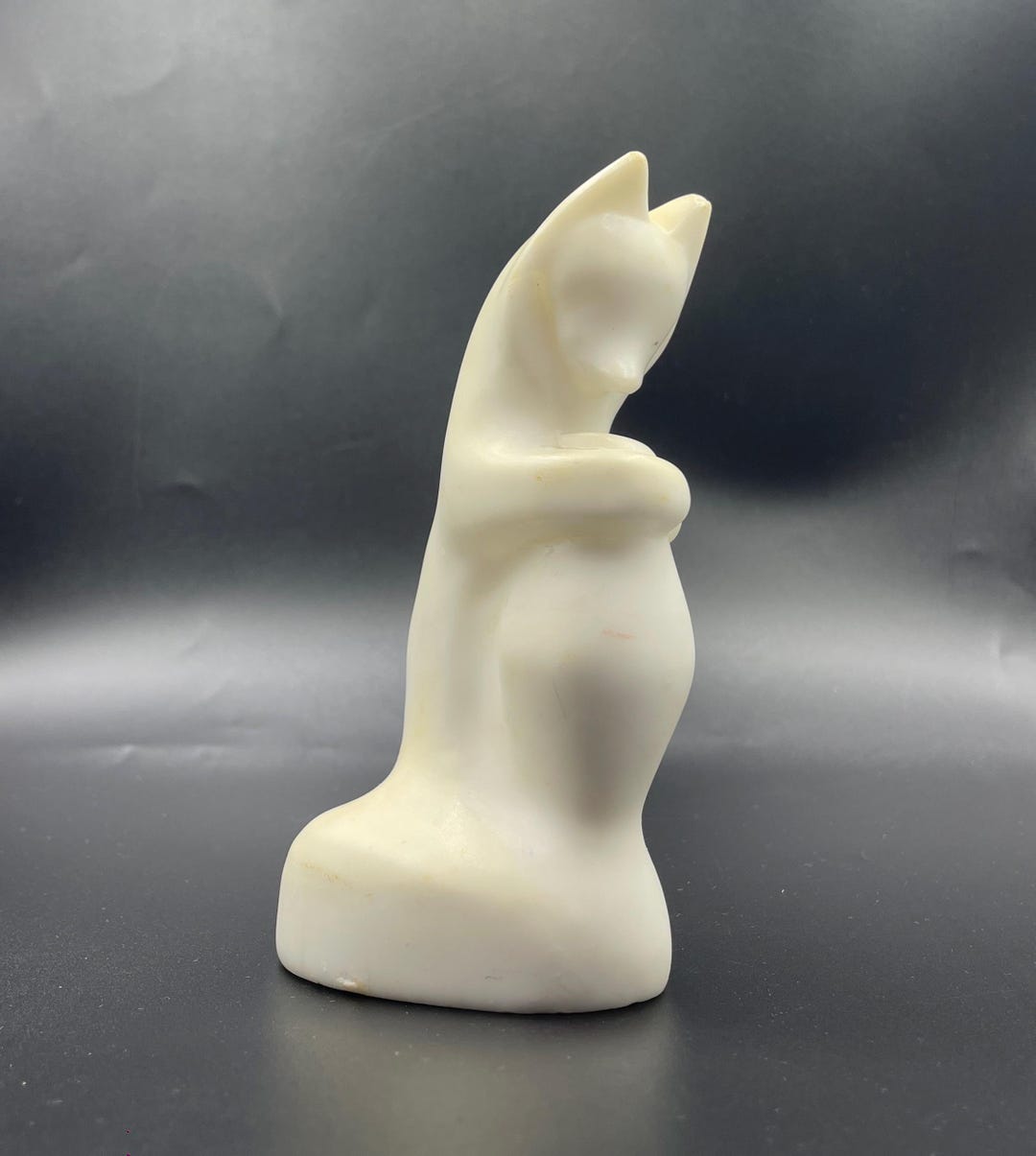 Elegant Chukchi White Fox Sculpture With Basket, Handmade Marble Carved ...