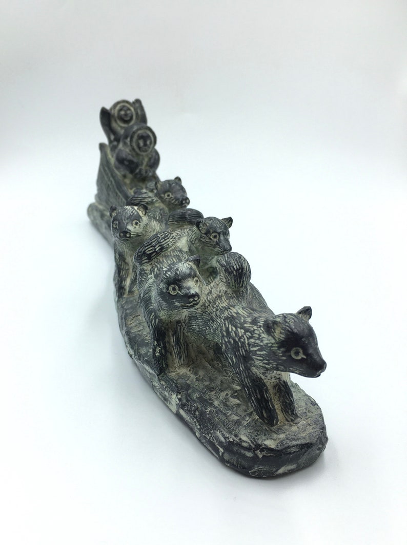 Inuit Cast Stone Sculpture: A Timeless Dog Sled in Race, Inuit Stone ...