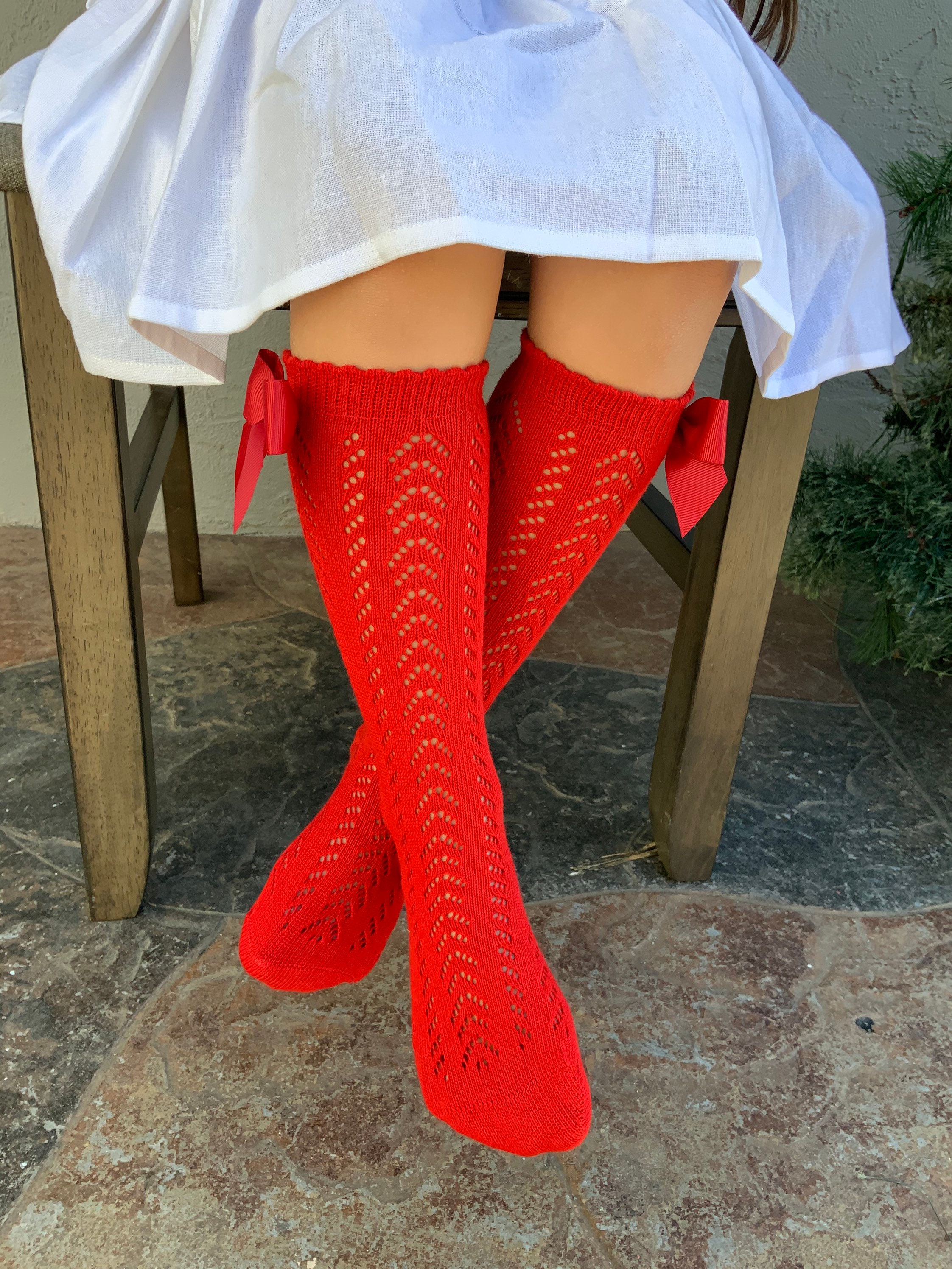 Red Crochet Knee High Socks, Girls’ Summer Socks, Stylish Socks, Cotton ...