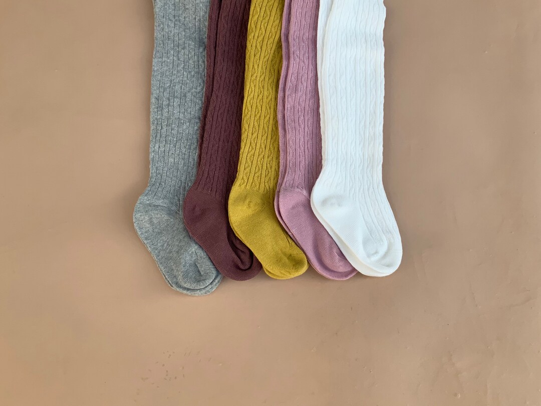 Cable Knit Tights for Girls and Baby/ Gray, Brown, Mustard, Pink and ...