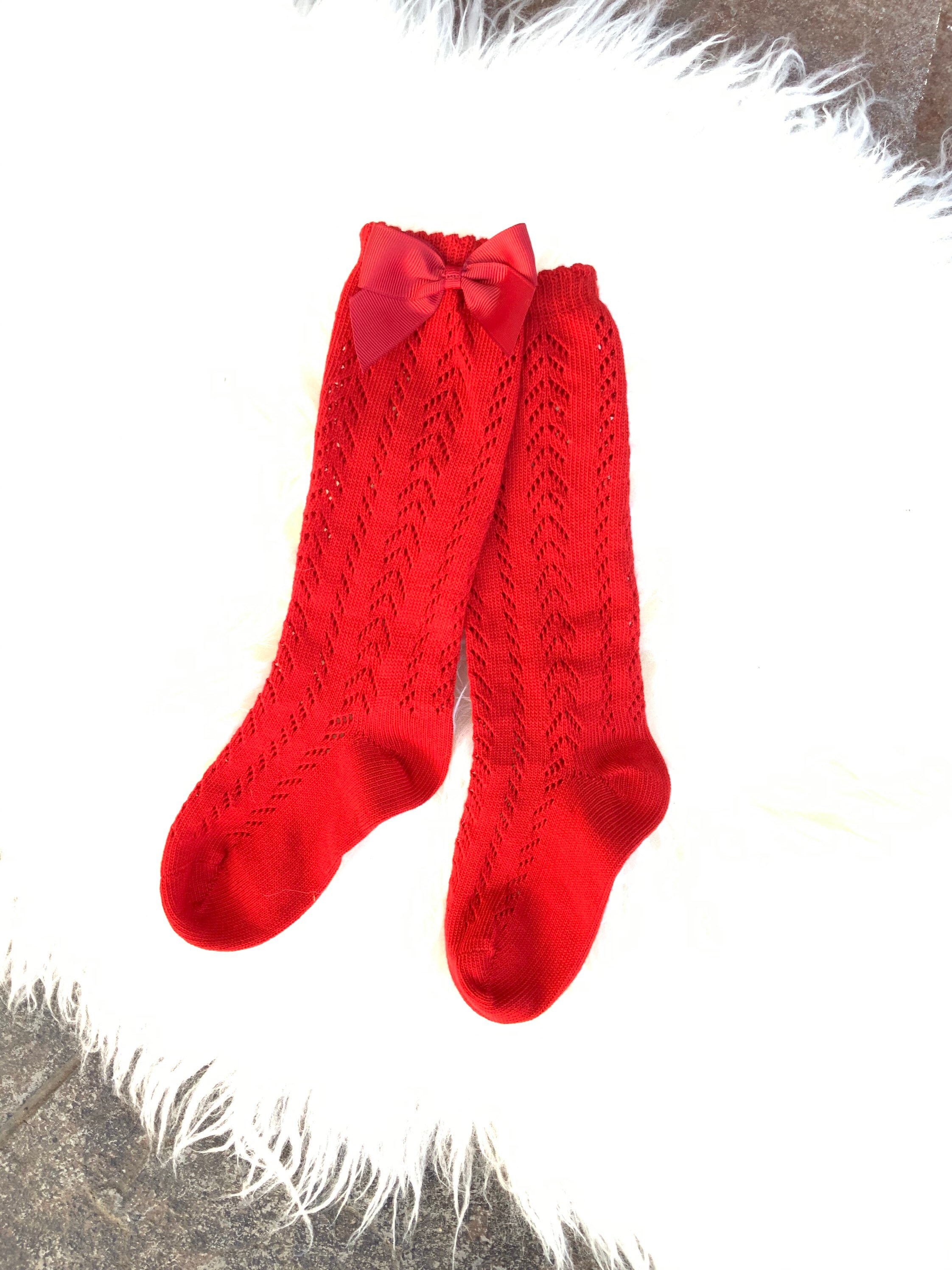 Red Crochet Knee High Socks, Girls’ Summer Socks, Stylish Socks, Cotton ...