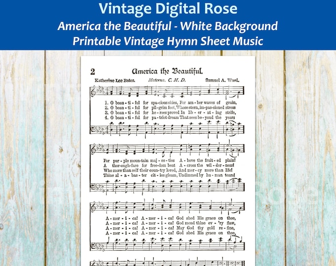 America the Beautiful Print - Printable Vintage Sheet Music - Patriotic ...