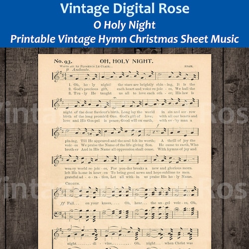 O Holy Night Printable Vintage Christmas Hymn Carol Sheet | Etsy