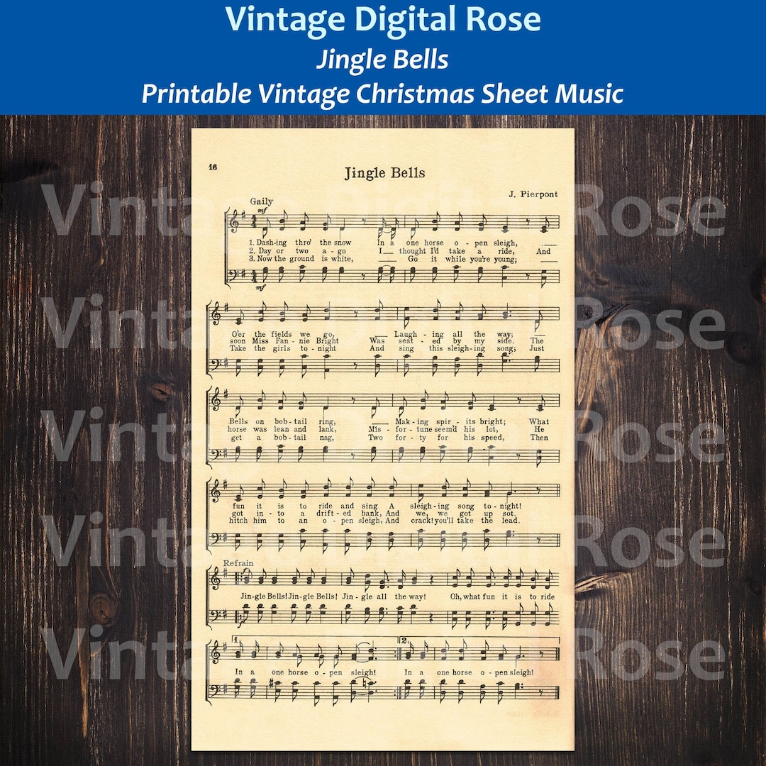 Jingle Bells Printable Vintage Popular Christmas Carol Song Sheet Music ...