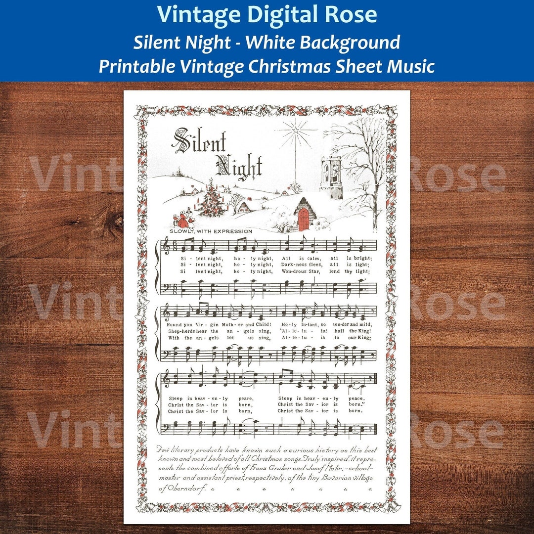Silent Night Printable Vintage Christmas Hymn Carol Sheet Music Color ...