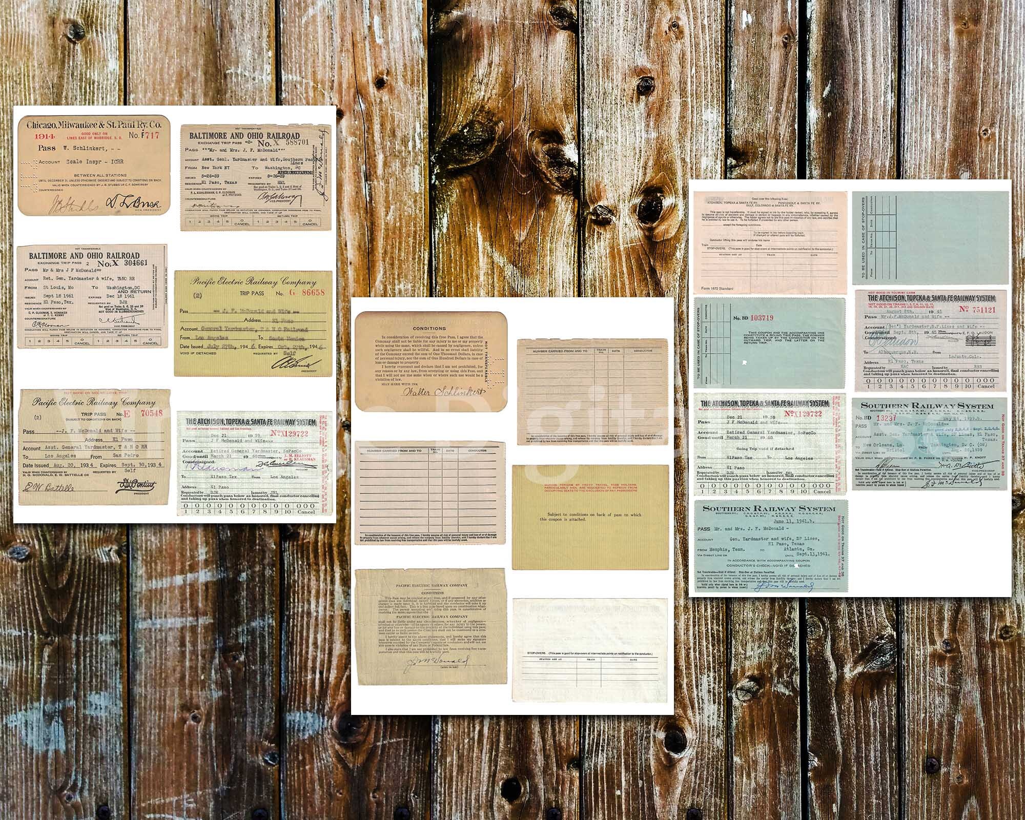 Vintage Printable Vintage Train Passes Railroad Tickets Digital Collage ...